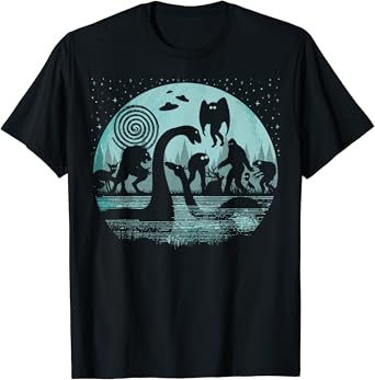 Amazon.com: Bigfoot Loch Ness Monster Mothman And Alien! Funny Cryptids T-Shirt : Clothing ...